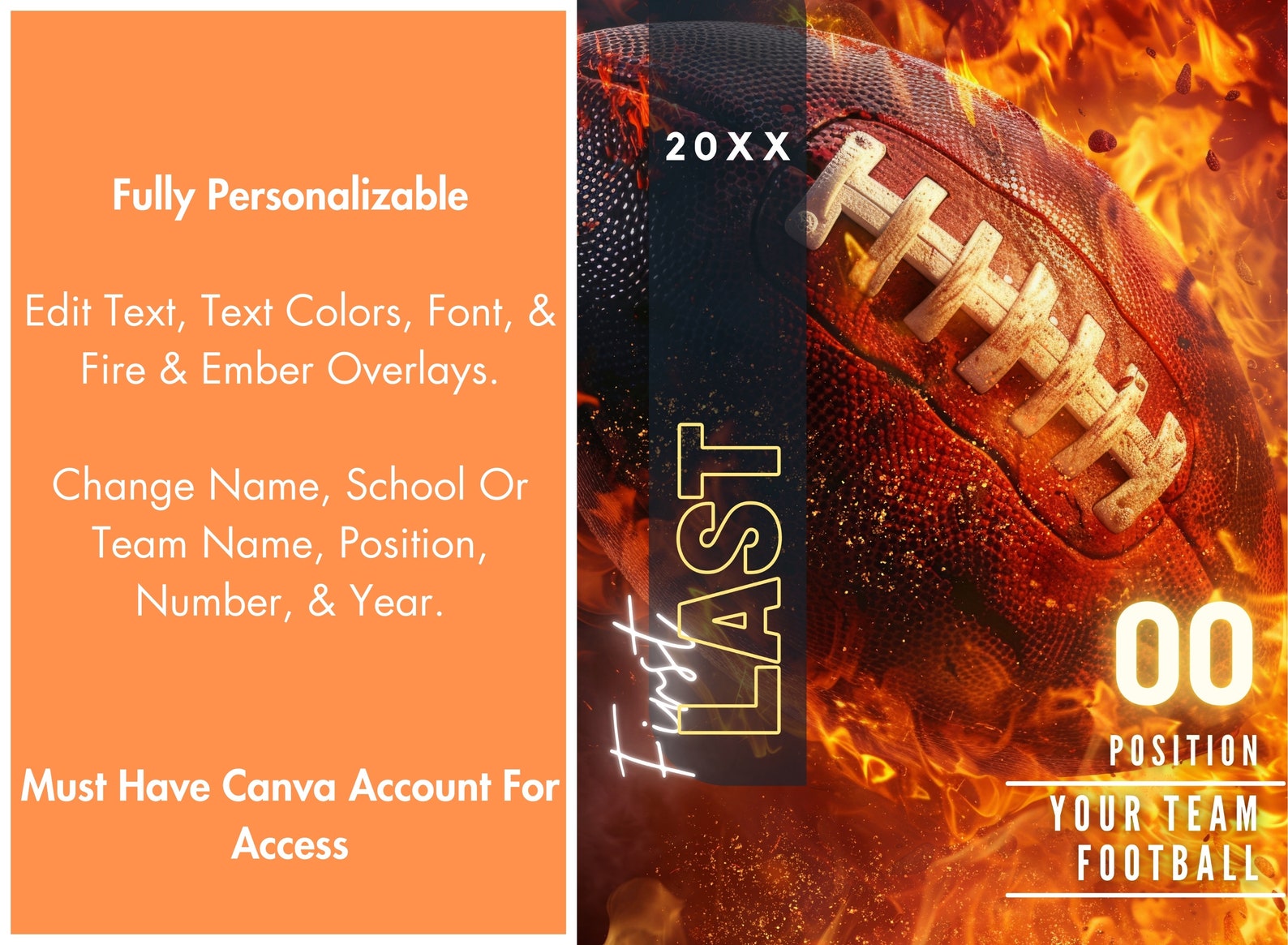 Football Poster Canva Template Fire Backdrop for Custom Sports Posters ...