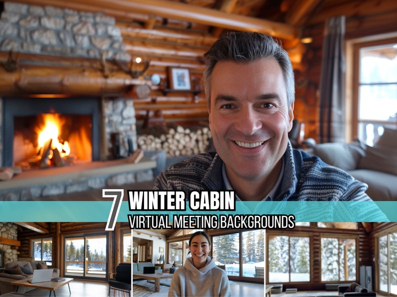 7 Winter Cabin Zoom Virtual Backgrounds Professional Zoom Office ...