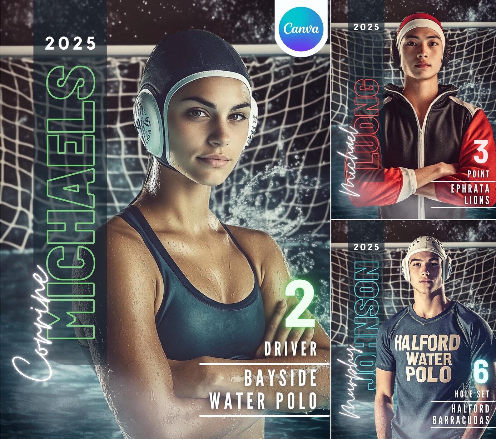Water Polo Canva Template | Digital Water Polo Background for Senior ...