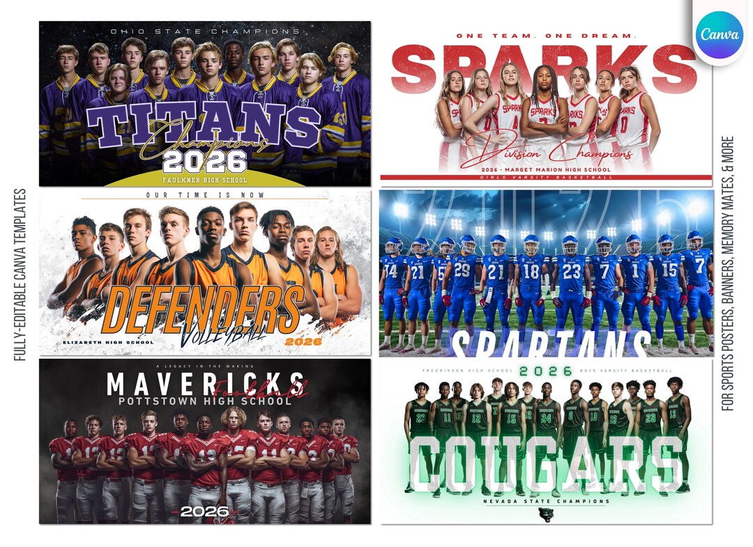 9 Sports Banners Canva Templates Bundle | Team Poster Templates for ...