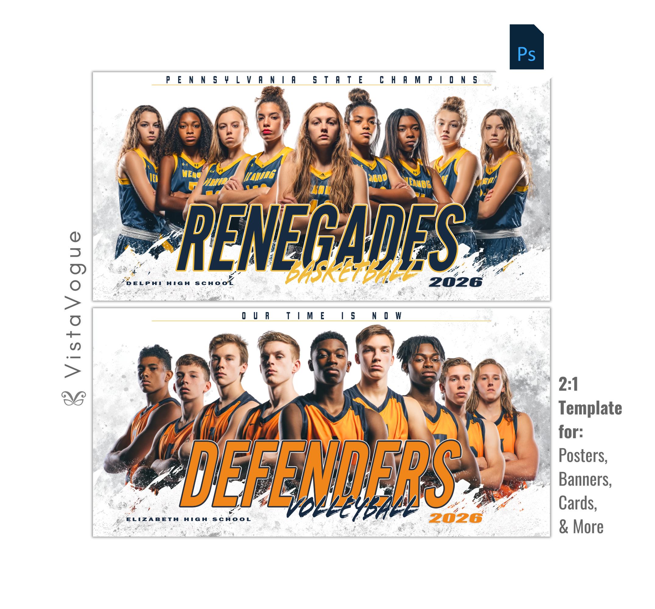 Sports Team Banner Photoshop Template | Baseball, Softball, Volleyball ...