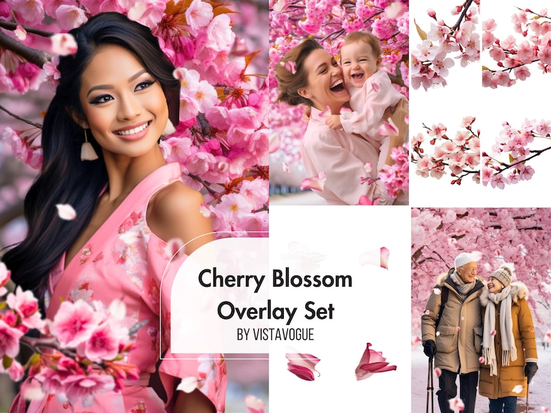 Cherry Blossom Tree Overlays: Digital Blossoming Branches, Flower Petal ...