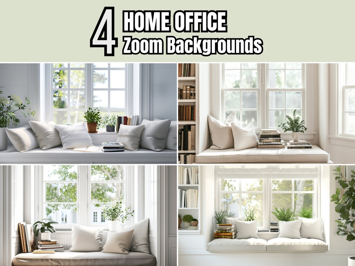 4 Zoom Virtual Background Modern Home Office Backdrops Elegant Window ...