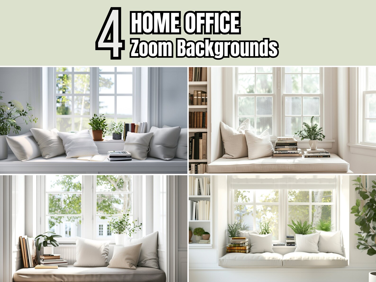 4 Zoom Virtual Background Modern Home Office Backdrops Elegant Window ...