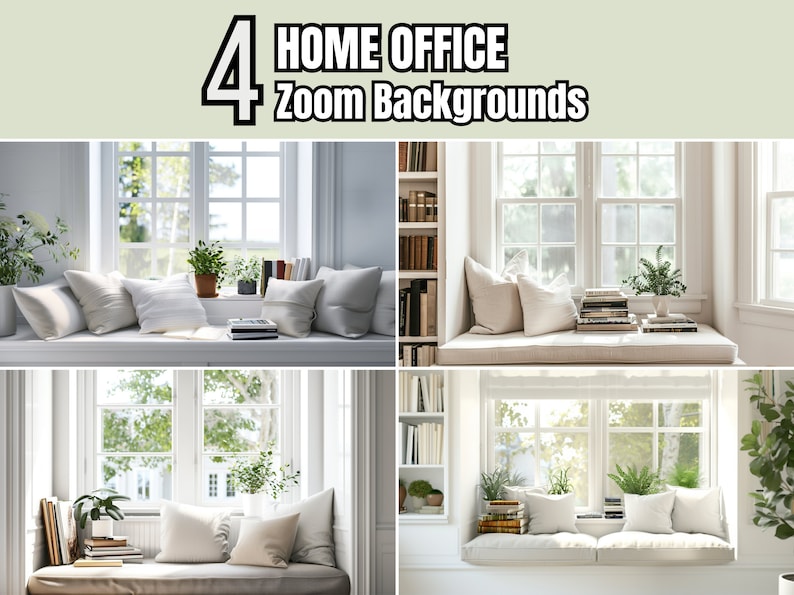 4 Zoom Virtual Background Modern Home Office Backdrops Elegant Window ...