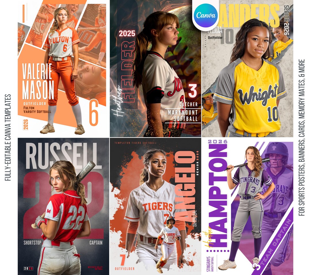 7 Softball Canva Templates | Senior Sports Posters, Softball Banners ...