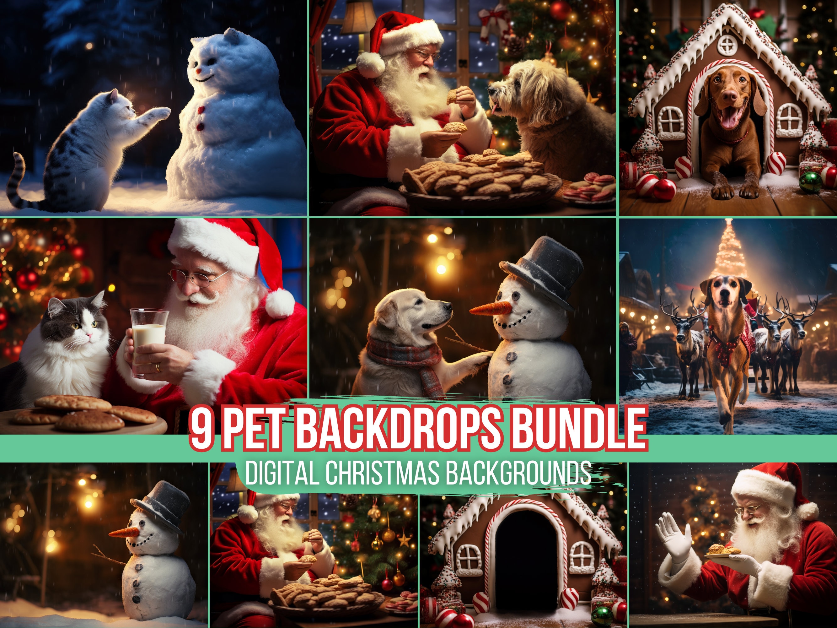 9 Holiday Pet Digital Backgrounds & Christmas Overlays for Pet ...