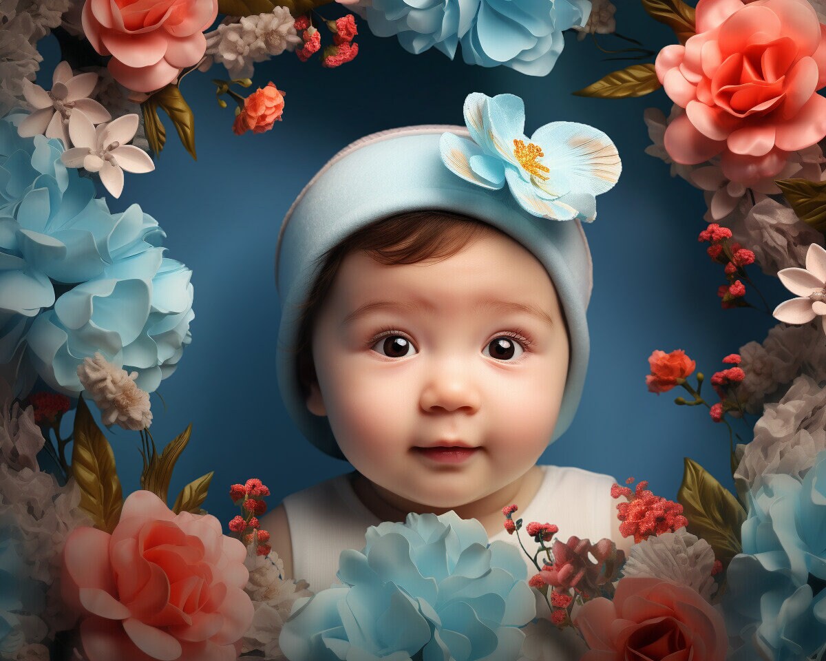 6 Flower Frame Baby Backgrounds Digital Photo Backdrop Border Studio ...