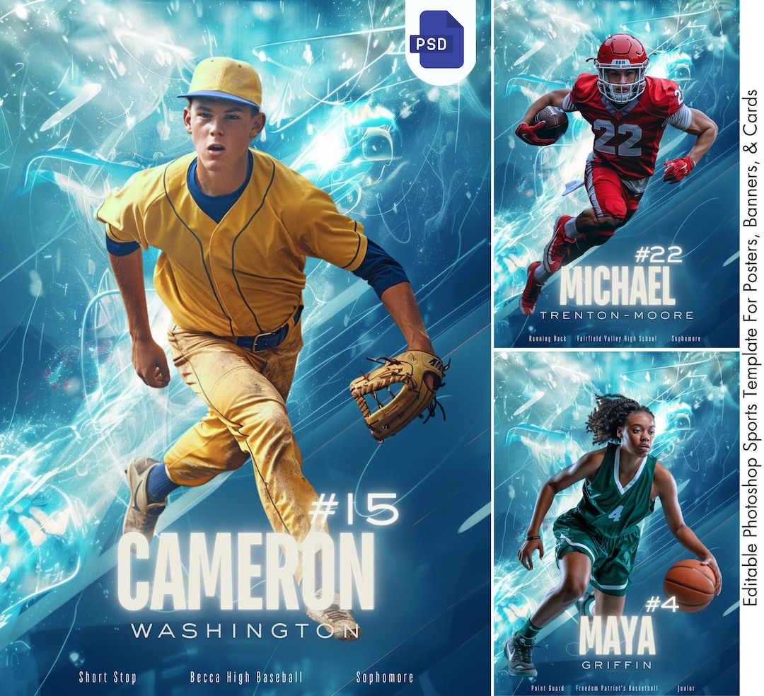 Sports Poster Photoshop Template | for Senior Sports Banner, Baseball ...