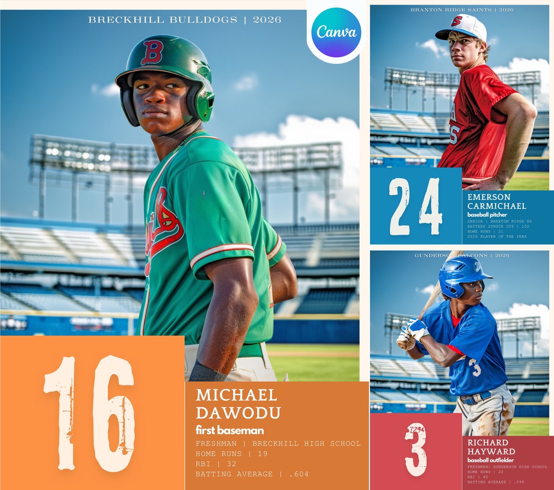 Baseball Card & Poster Canva Template | Baseball Background for Sports ...