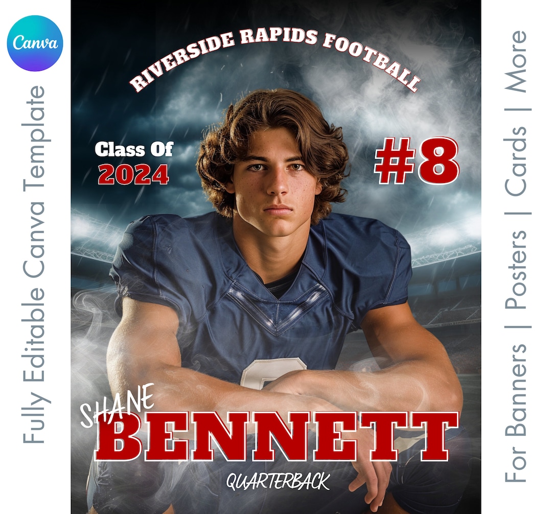 Football Player Canva Template | Editable High School Senior Sports ...