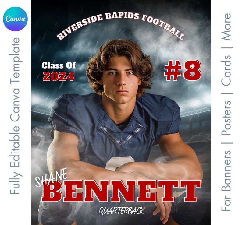 Football Player Canva Template Editable High School Senior Sports ...