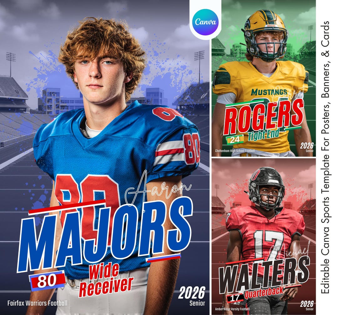 Football Card & Poster Canva Template | Senior Night Football Card ...