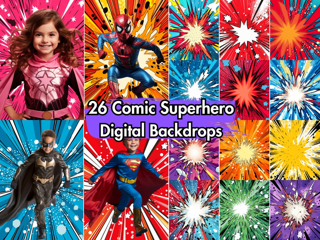 26 Comic Superhero Backdrops | Comicbook Digital Backdrops | for ...