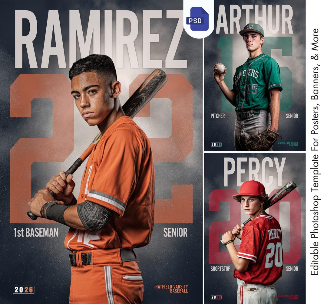 Baseball Photoshop Template | Senior Posters, Baseball Banners, Memory ...