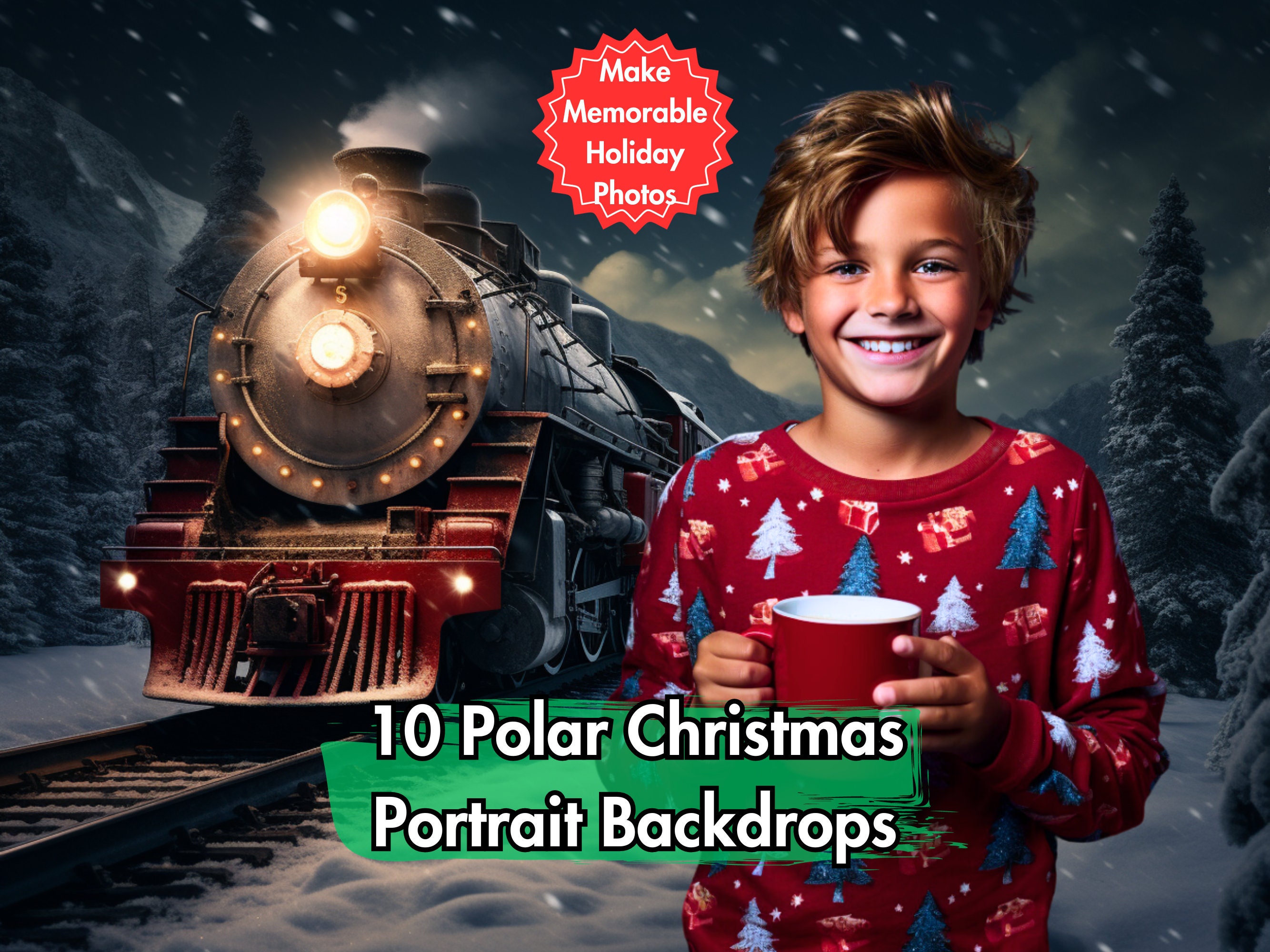 10 Christmas Backdrops for Photos Snowy Polar Train Digital Background ...