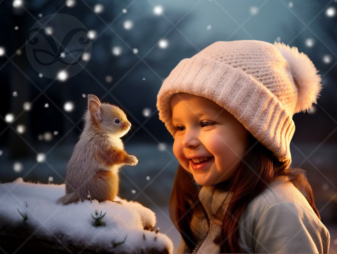 Cute Bunny Snowy Winter Backdrop Christmas Digital Background Holiday ...