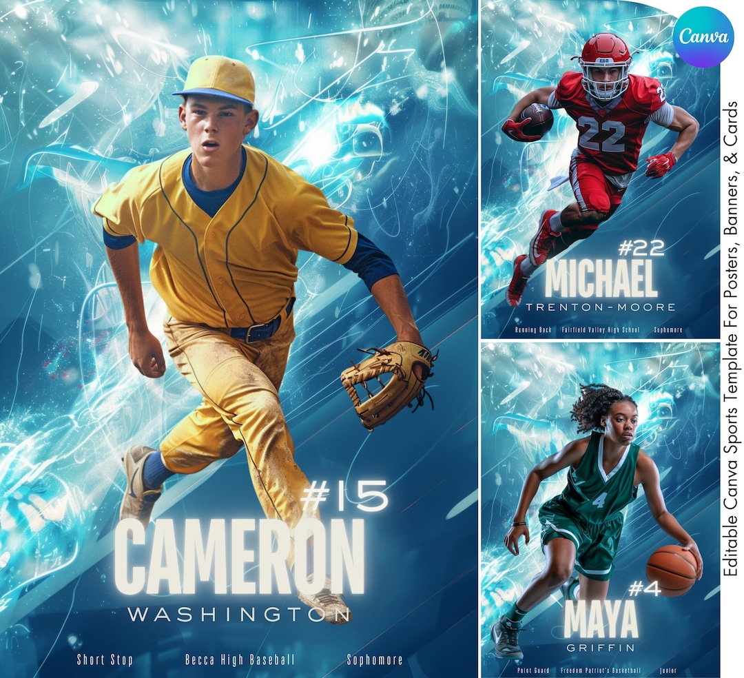 Sports Poster Canva Template | for Senior Sports Banner, Baseball Card ...