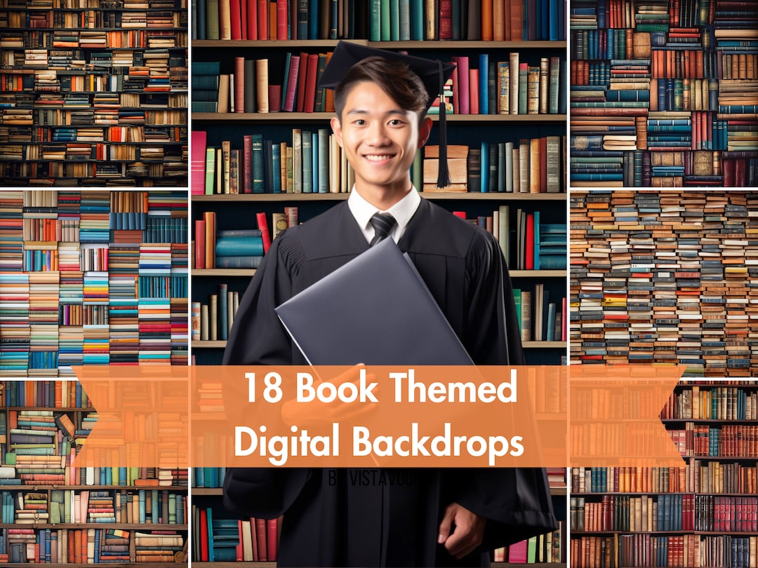 18 Bookshelf Backdrops, Book Themed Digital Photography Background ...