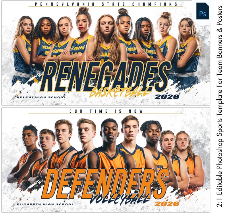 Sports Team Banner Photoshop Template | Baseball, Softball, Volleyball ...