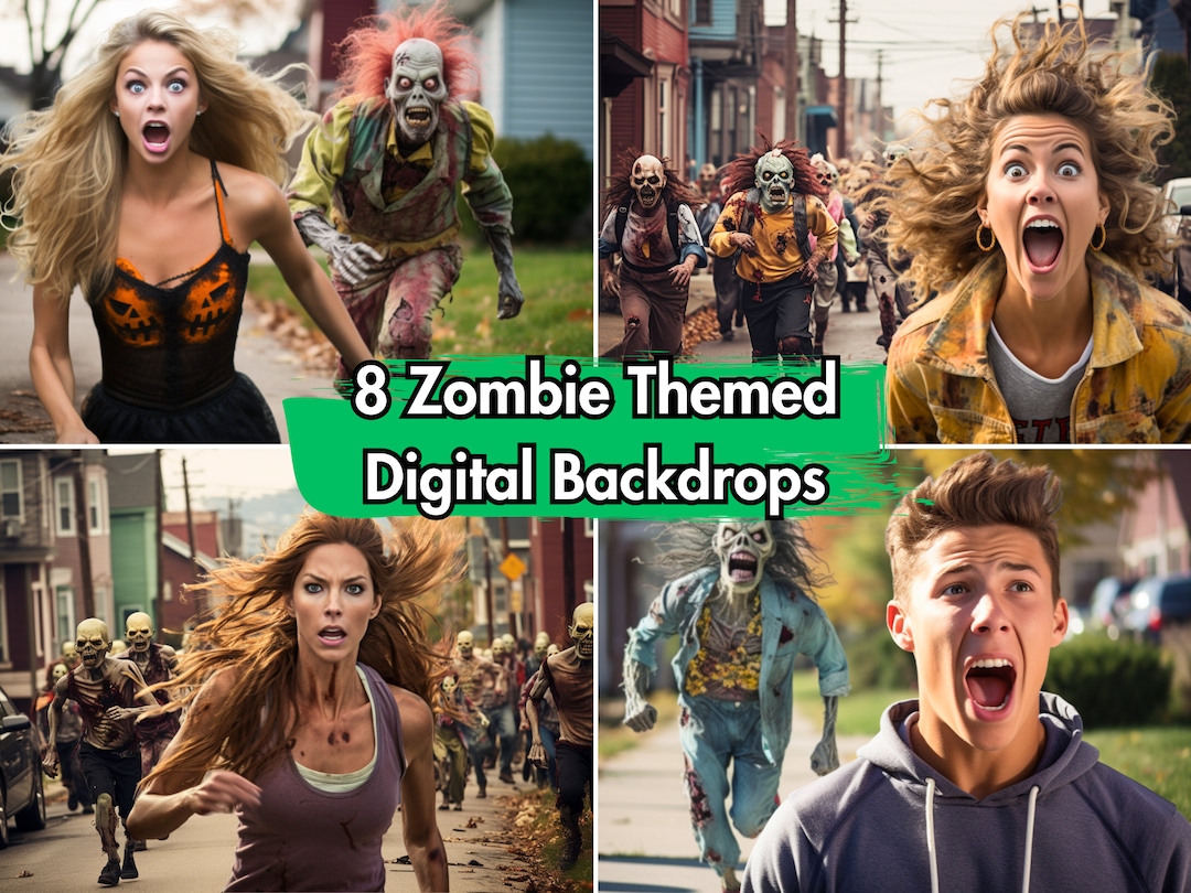 8 Zombie Digital Photo Backdrops | Realistic Zombie Background, Scary ...