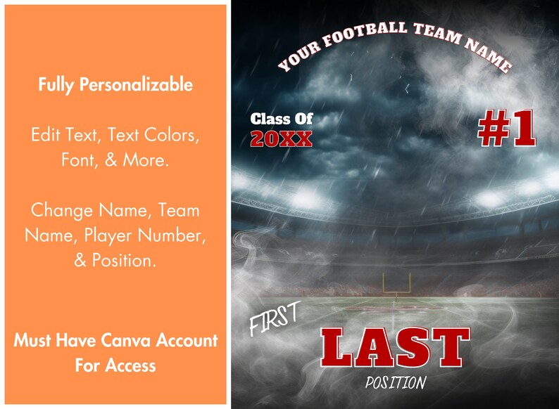 Football Player Canva Template Editable High School Senior Sports ...