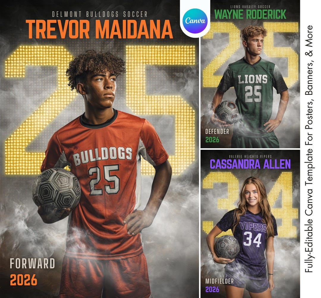 Soccer Poster Canva Template | Senior Sports Banner, Custom Poster ...