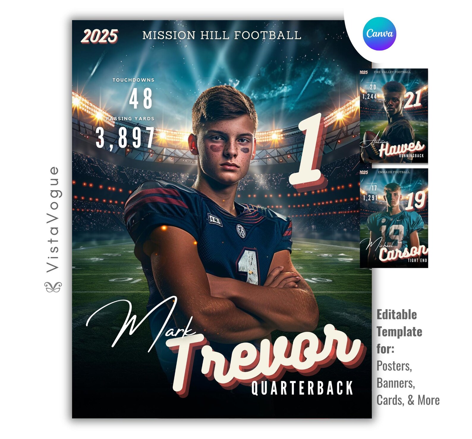 Football Poster Canva Template Backdrop | Background Senior Sports ...