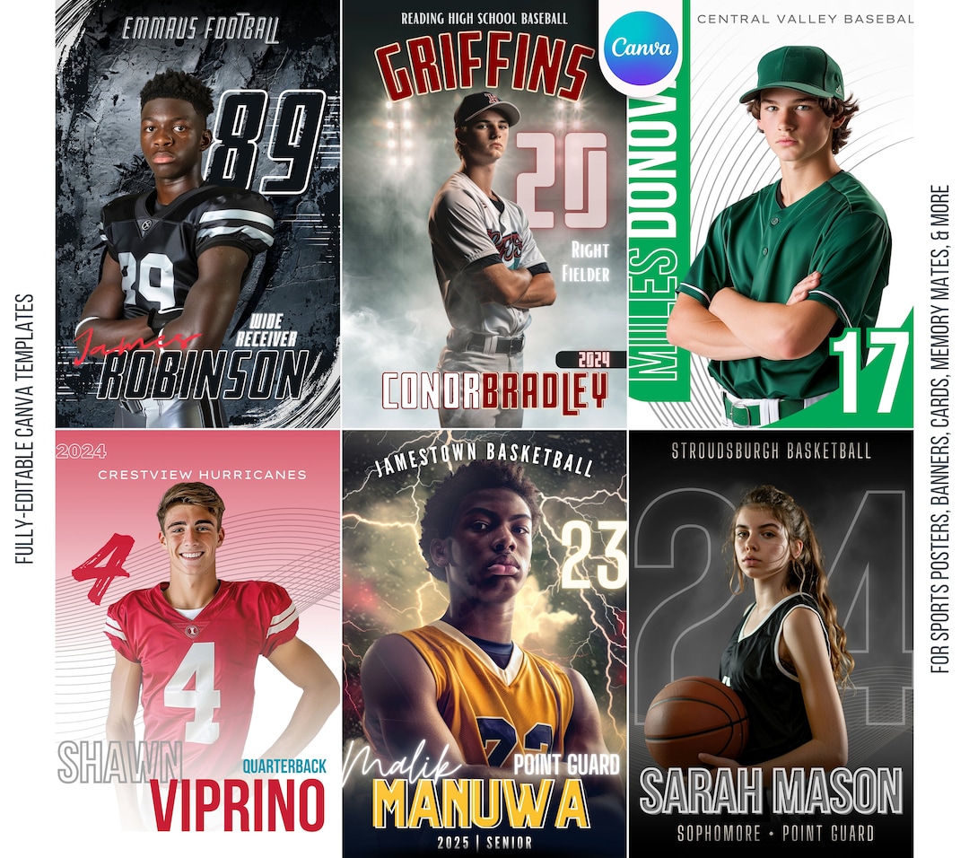 7 Canva Sports Templates Bundle | Create Custom Posters, Senior Banners ...