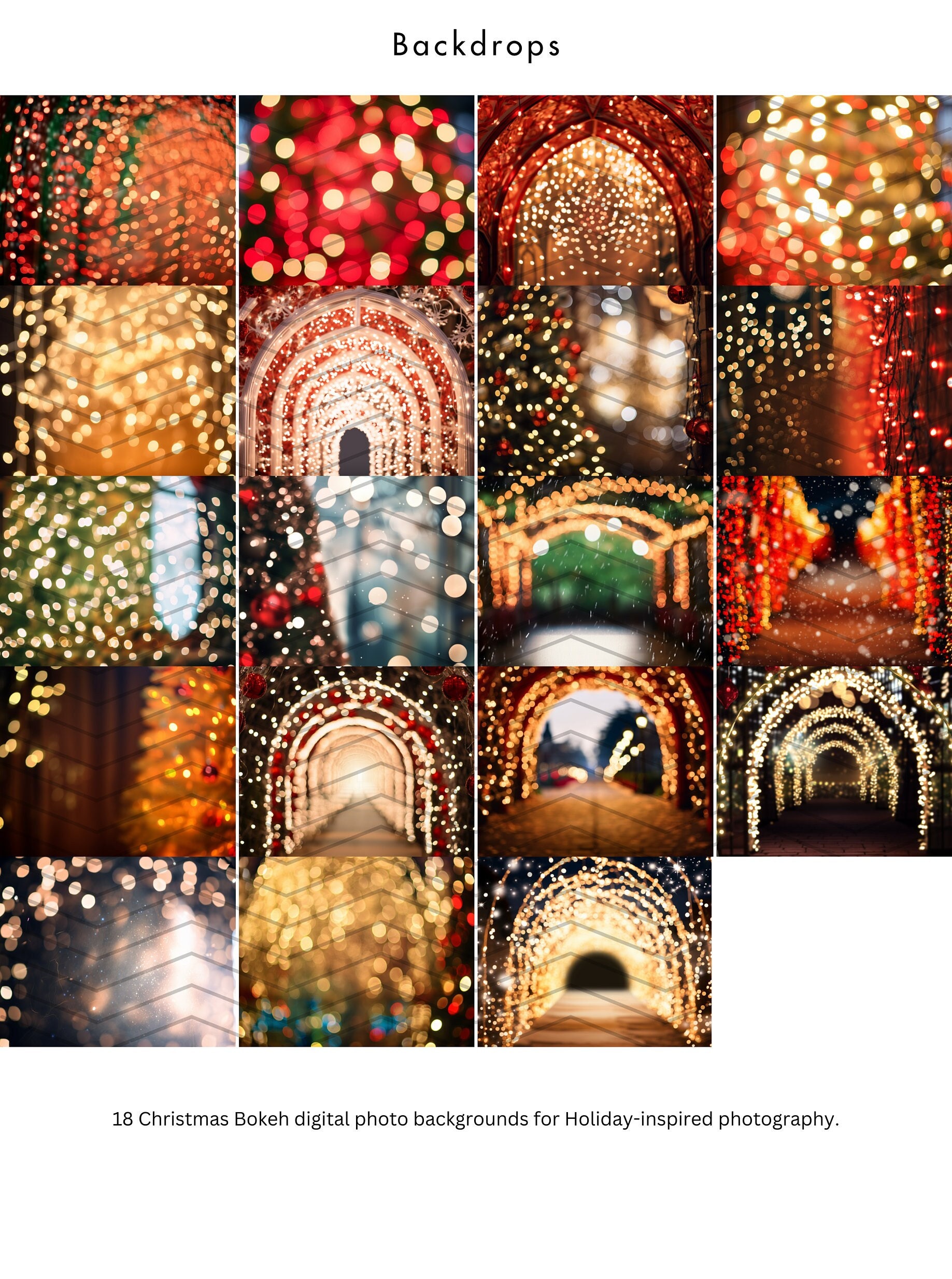 19 Christmas Bokeh Digital Background Set Holiday Photo Backdrops W ...