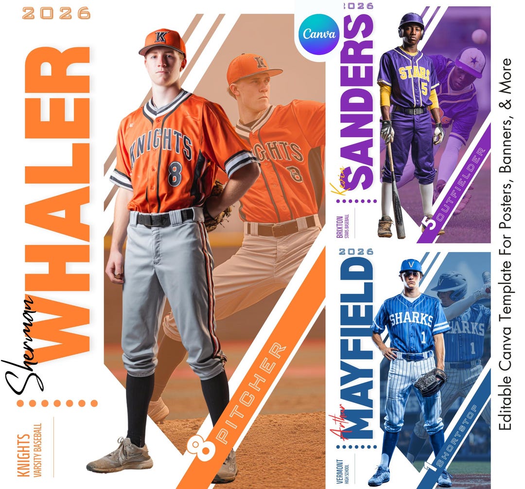 Baseball Poster Canva Template | Senior Baseball Banner, Player Card ...