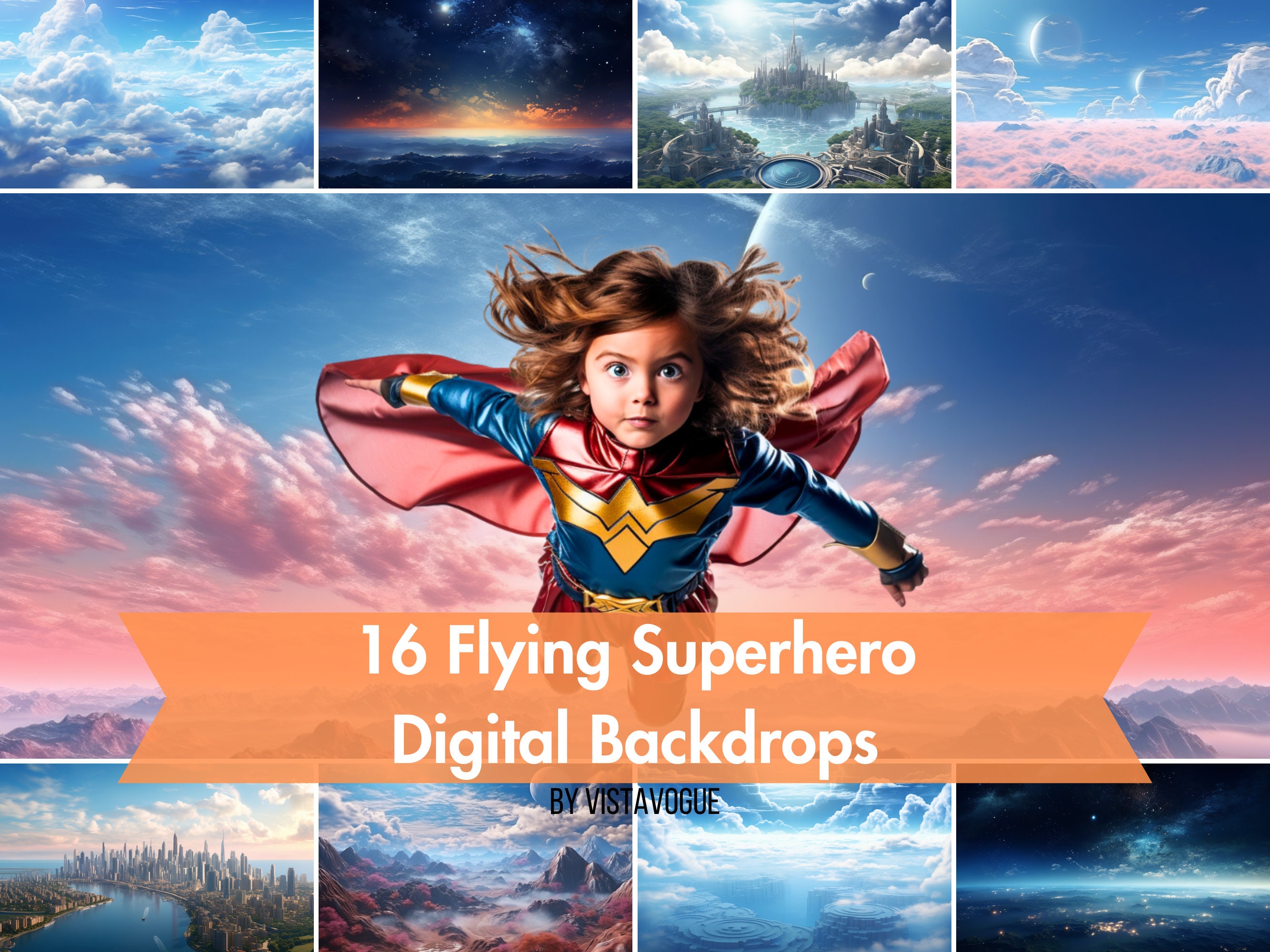 Superhero Digital Backdrop & Background: Moon, Sky, and City Photo ...