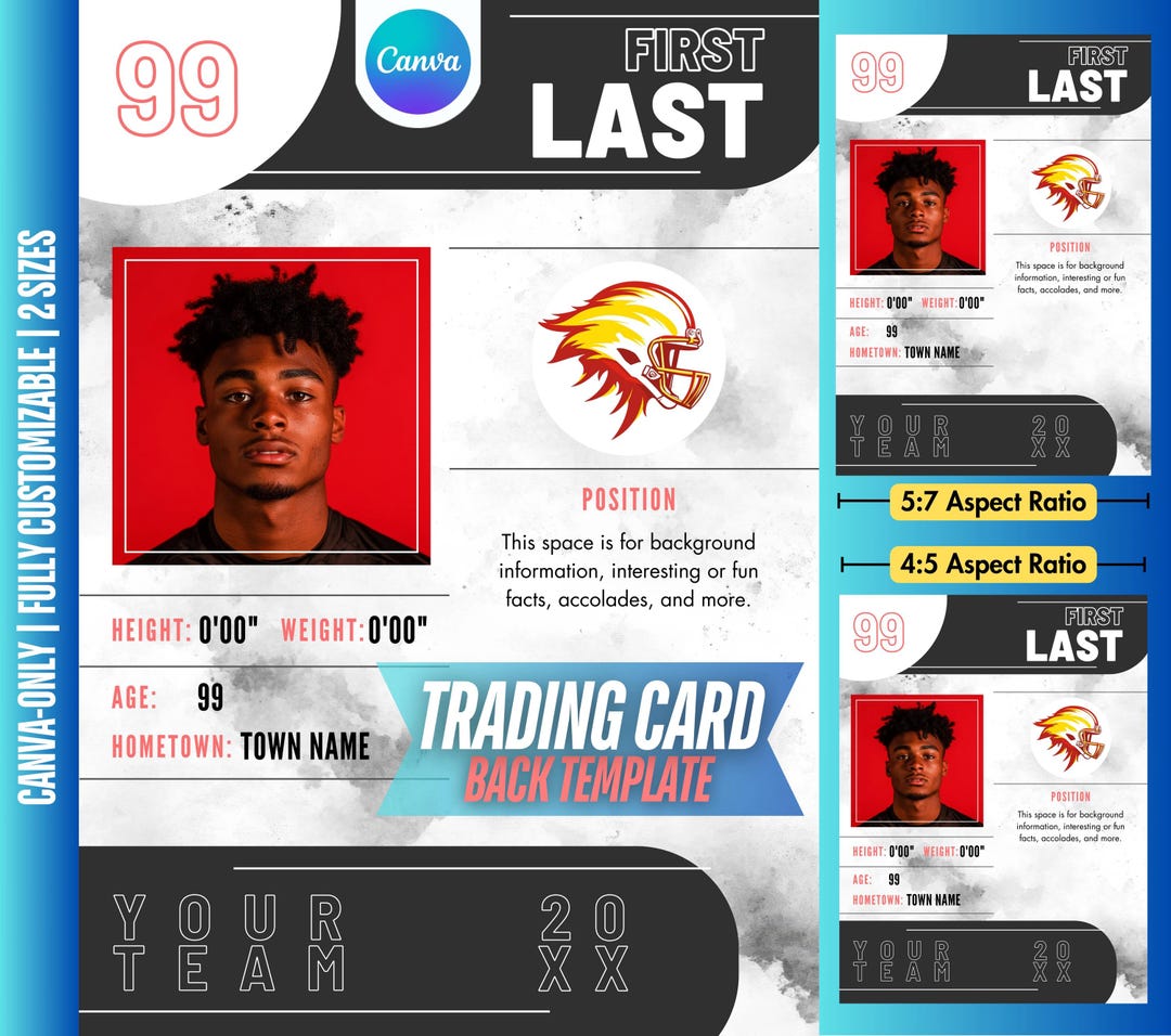 Custom Sports Trading Card Back Canva Template | 2 Sizes | Personalized ...