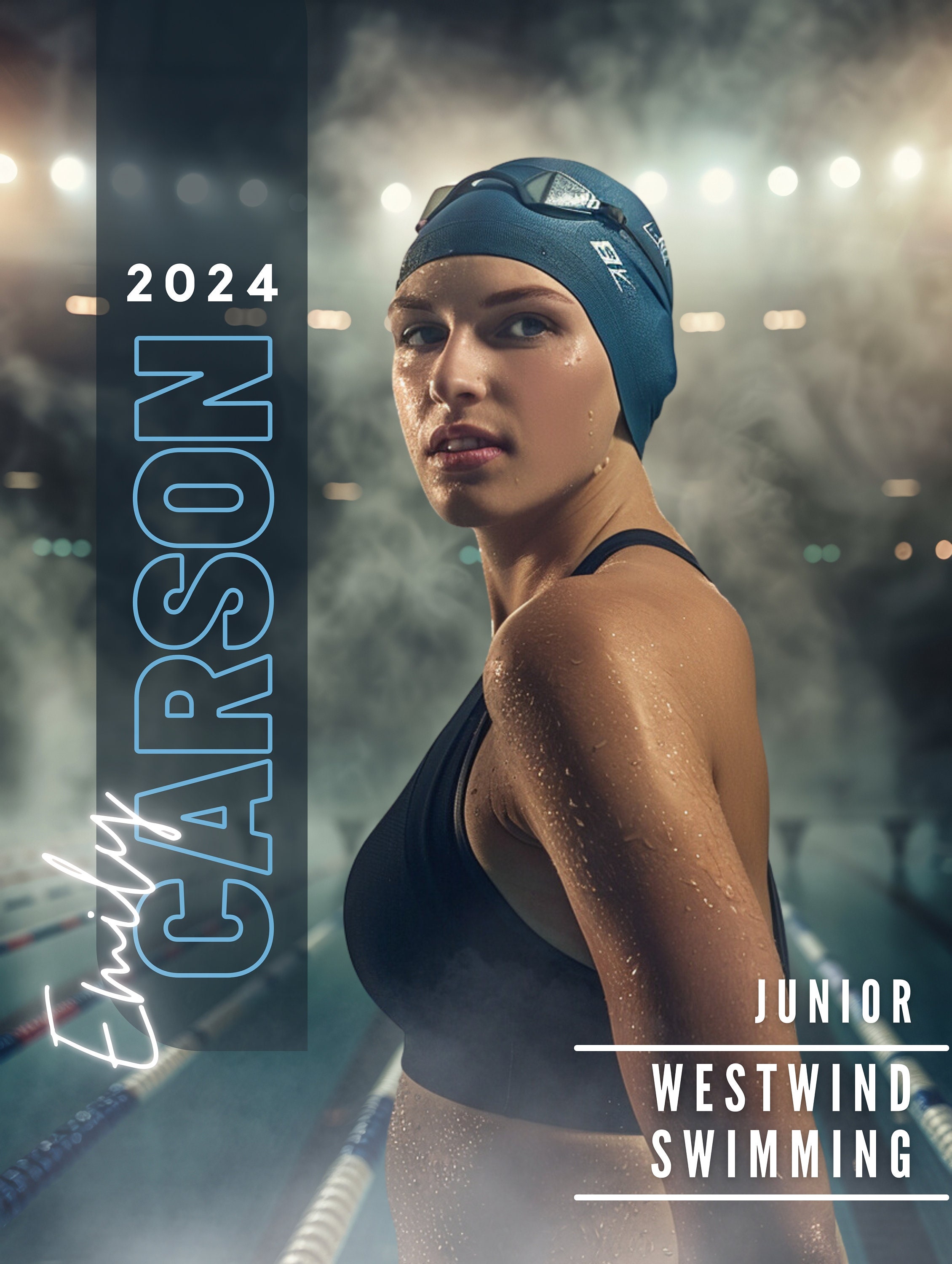 Swimming Poster Canva Template | Swimmer Background for Senior Sports ...