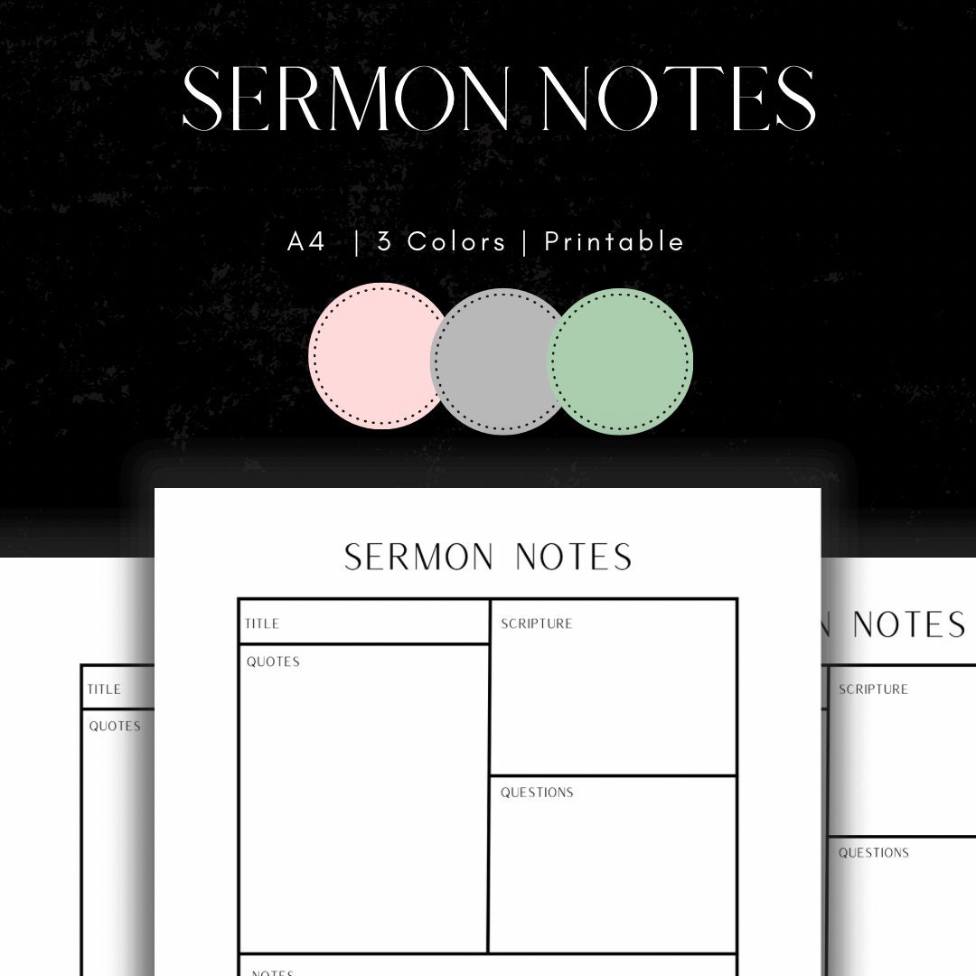 Digital Sermon Note Template Printable Sermon Note Journal Sermon Note ...