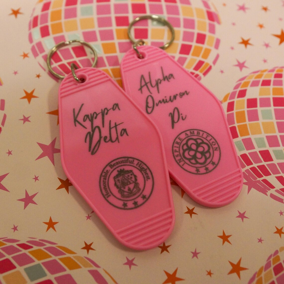 Pink Sorority Cursive Logo Hotel Style Keychain - Etsy
