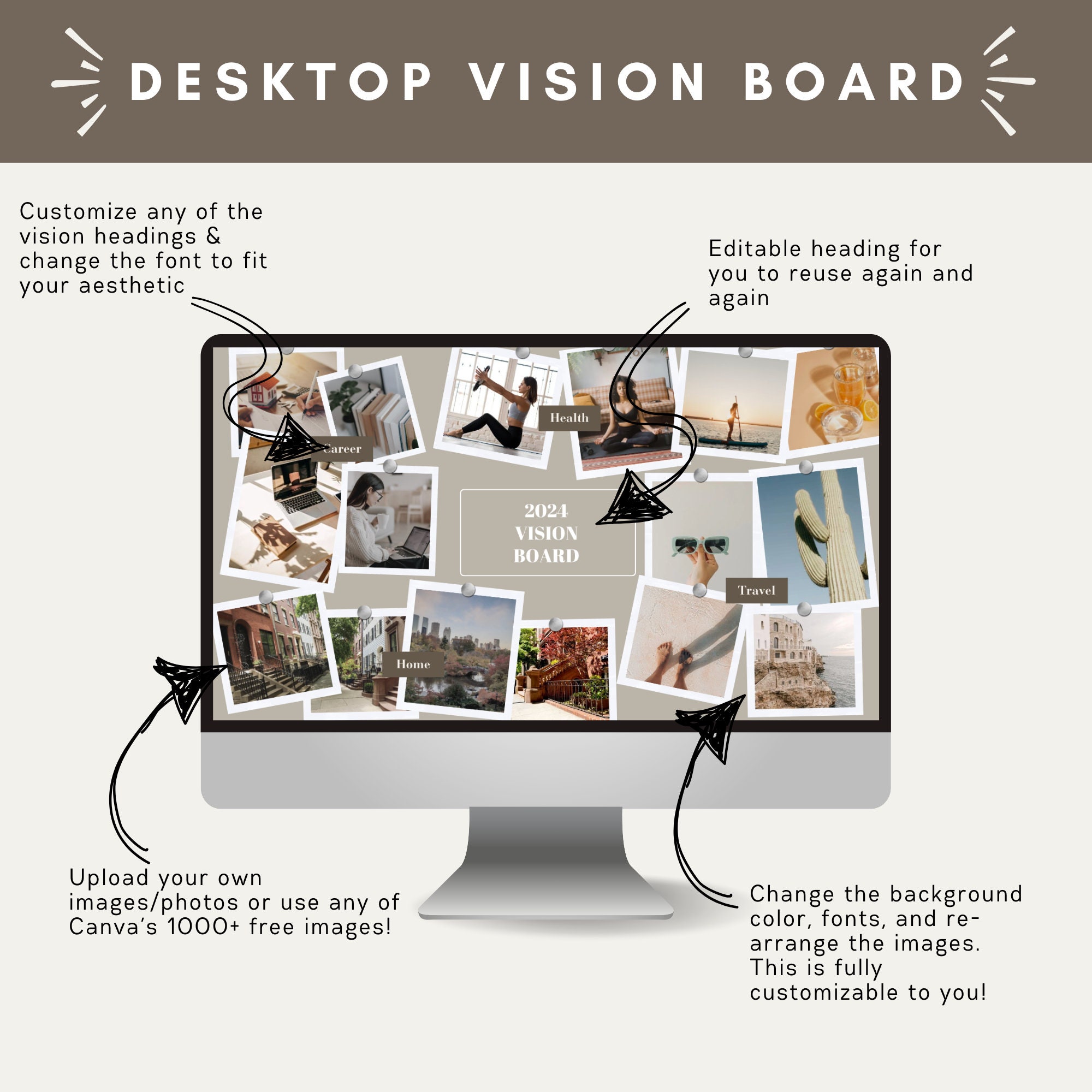 Digital Vision Board Wallpaper Template, Canva Vision Board, Mood Board ...