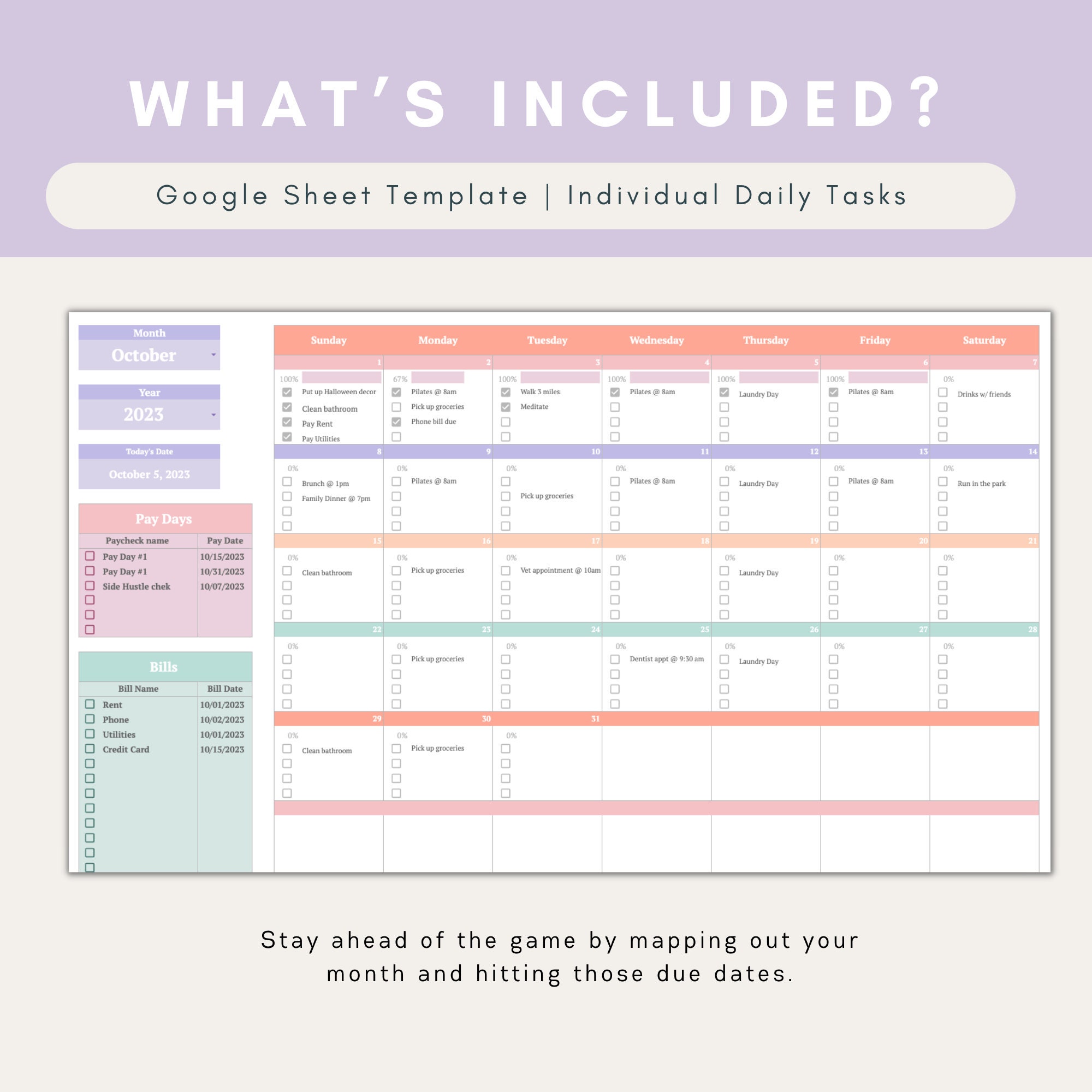 2024 2025 Google Sheets Calendar, Payday and Bills Calendar Spreadsheet ...