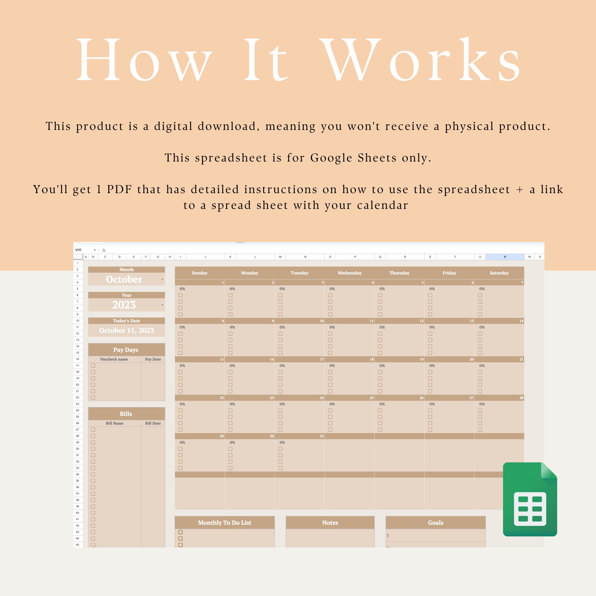 Aesthetic Google Sheets Monthly Calendar Planner 2023-2024, Google ...