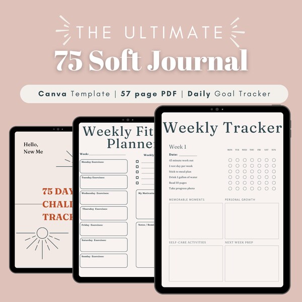 75 Soft Challenge Journal and Tracker: Pdf & Canva Template - Etsy
