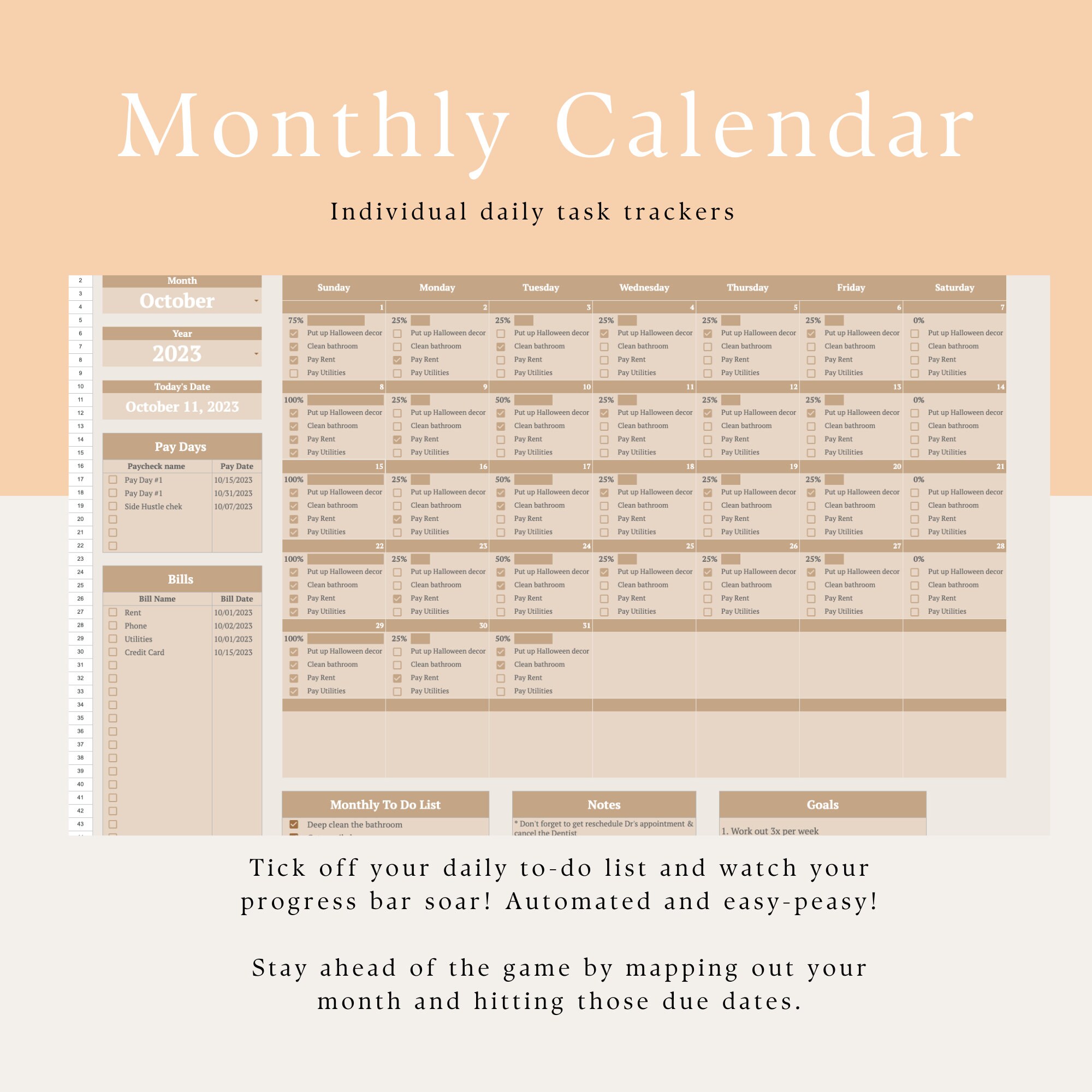 Aesthetic Google Sheets Monthly Calendar Planner 2023-2024, Google ...