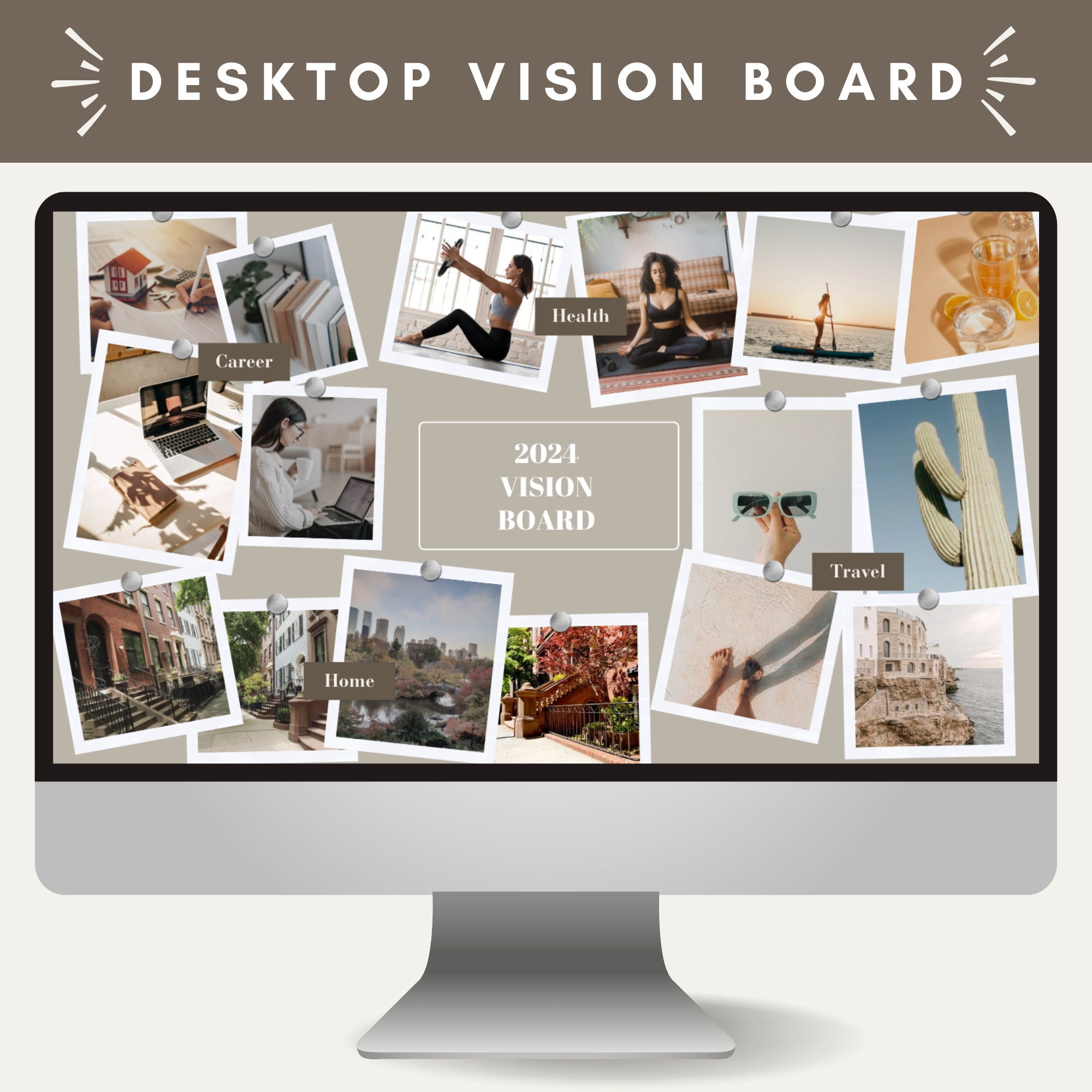 Digital Vision Board Wallpaper Template, Canva Vision Board, Mood Board ...
