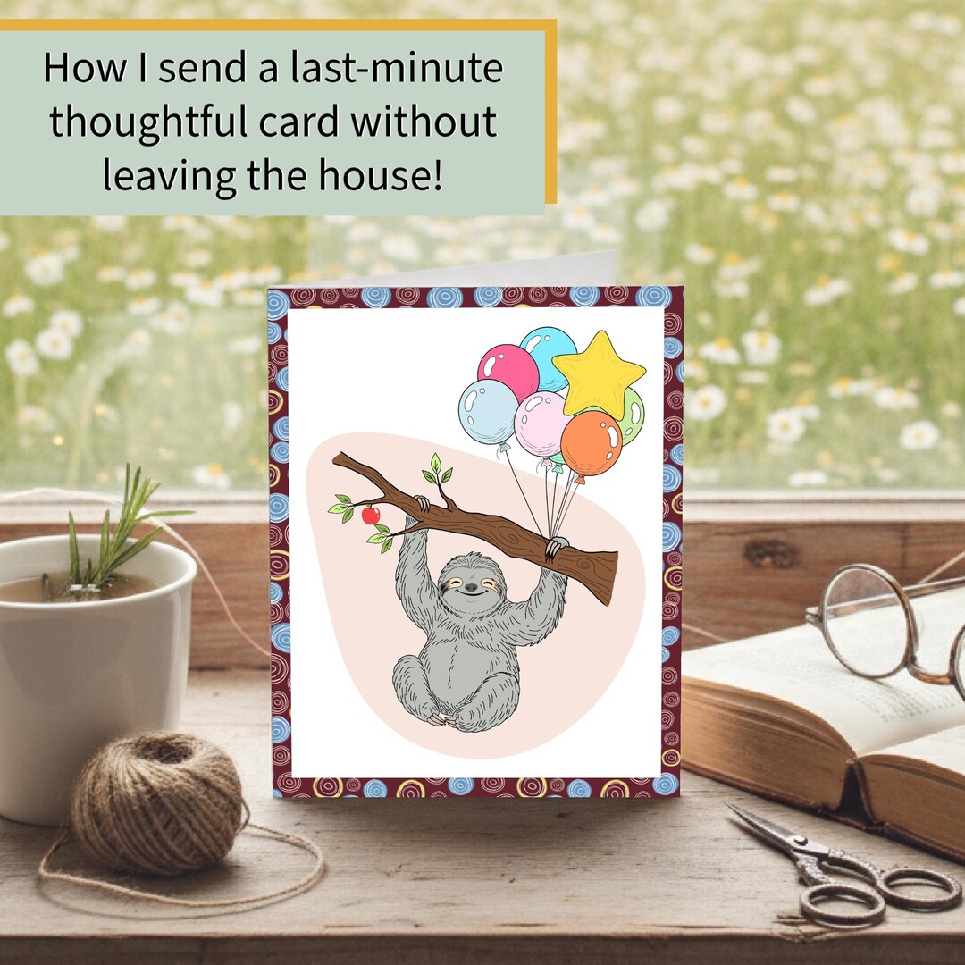 Sloth Birthday Card – Animal Balloons, Printable (digital Download) - Etsy