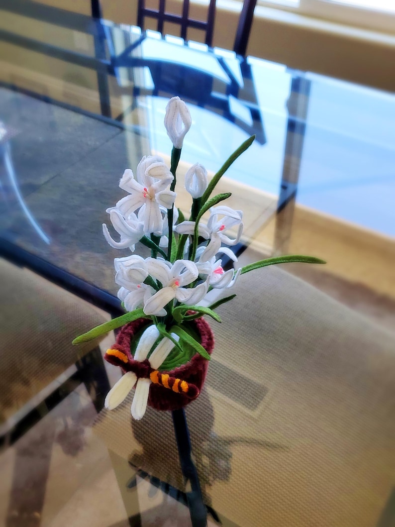 Handmade White Orchid Pipe Cleaner Flower Bouquet With Dragonfly - Etsy