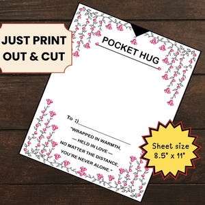 Printable Pocket Hug Cards, Pocket Heart Digital DIY Packaging, Miss ...