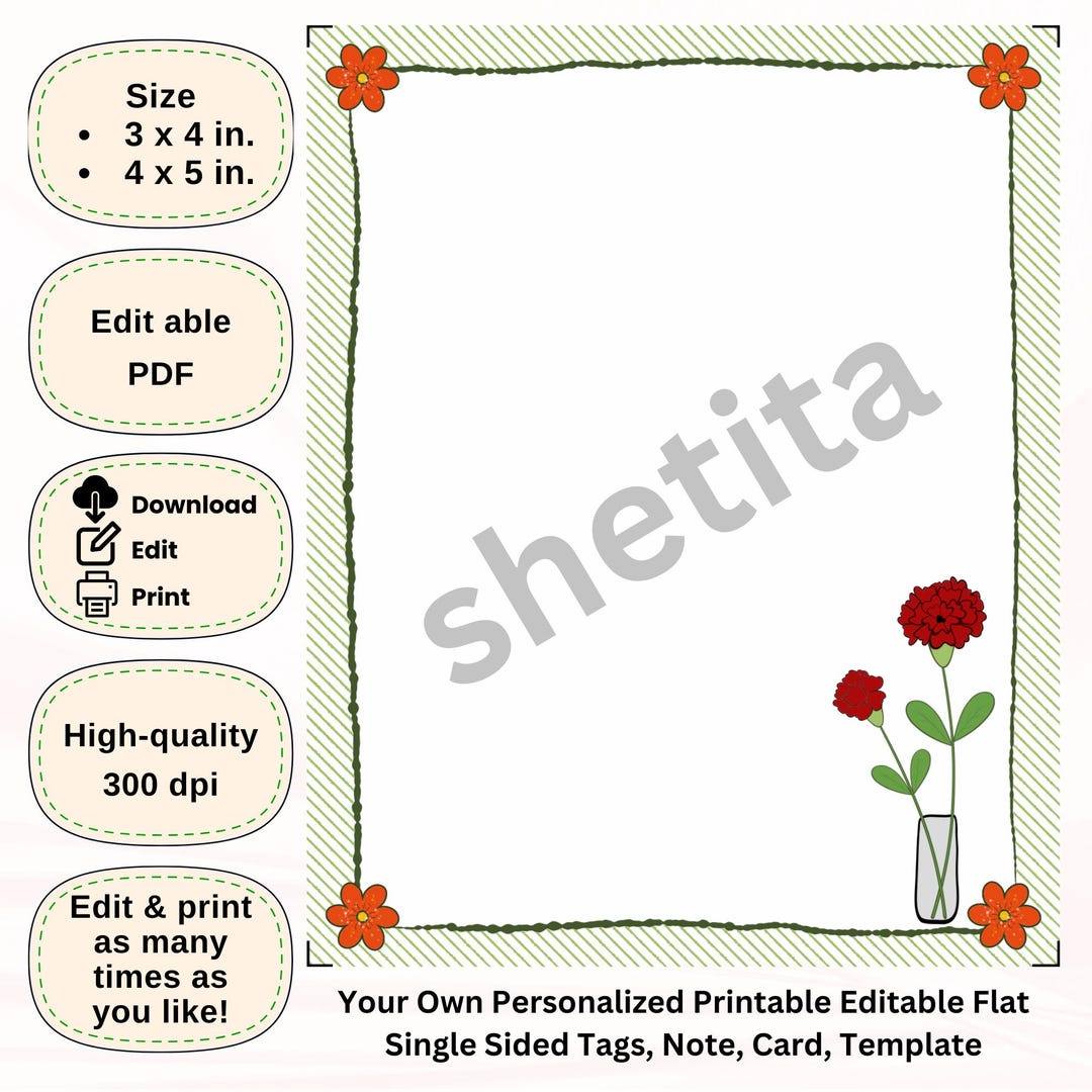 2 Sizes of Personalized Printable Editable Flat Single-sided Tags DIY ...