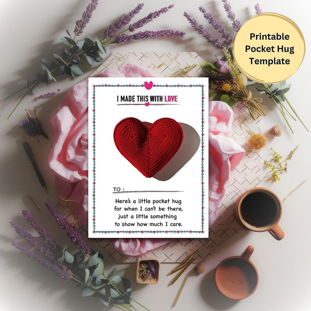 Printable Pocket Hug Card 2 Sizes in Pink and Red, Little Hug Big Love ...