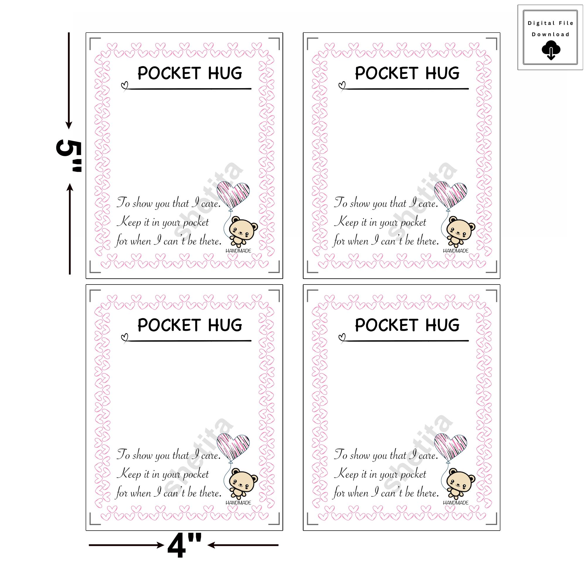 Love Pocket Hug Cards Printable PDF and PNG File Instant Download Tags ...