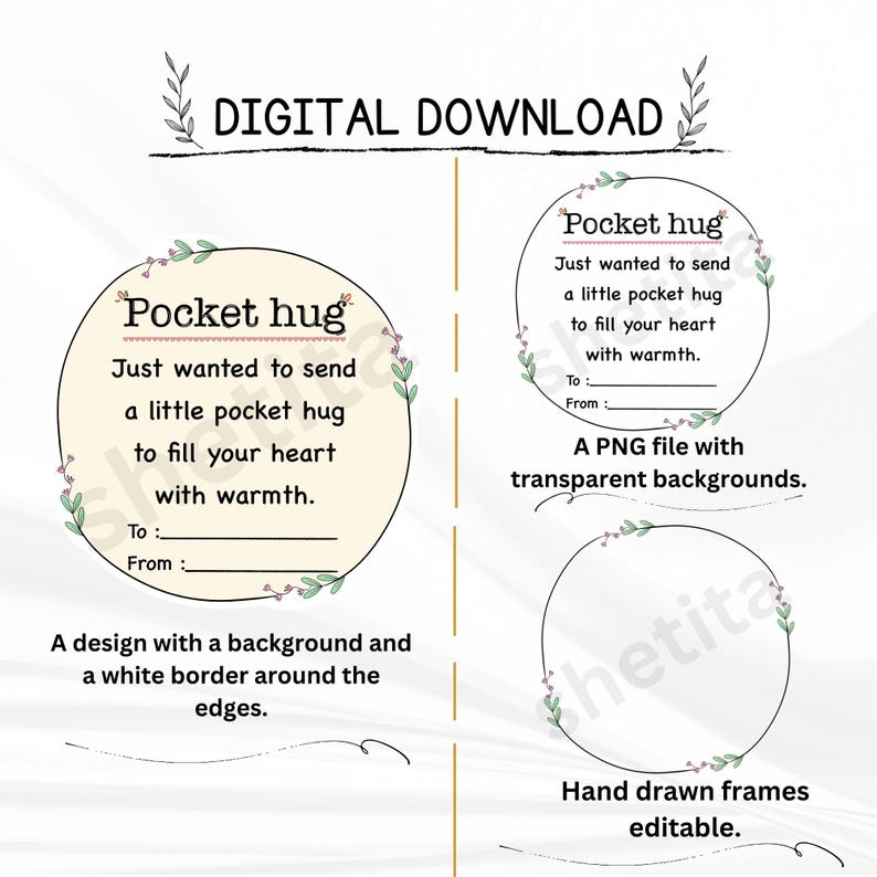 Pocket Hug Cards Tags Stickers, Stickers Hand Drawn Frames Editable ...