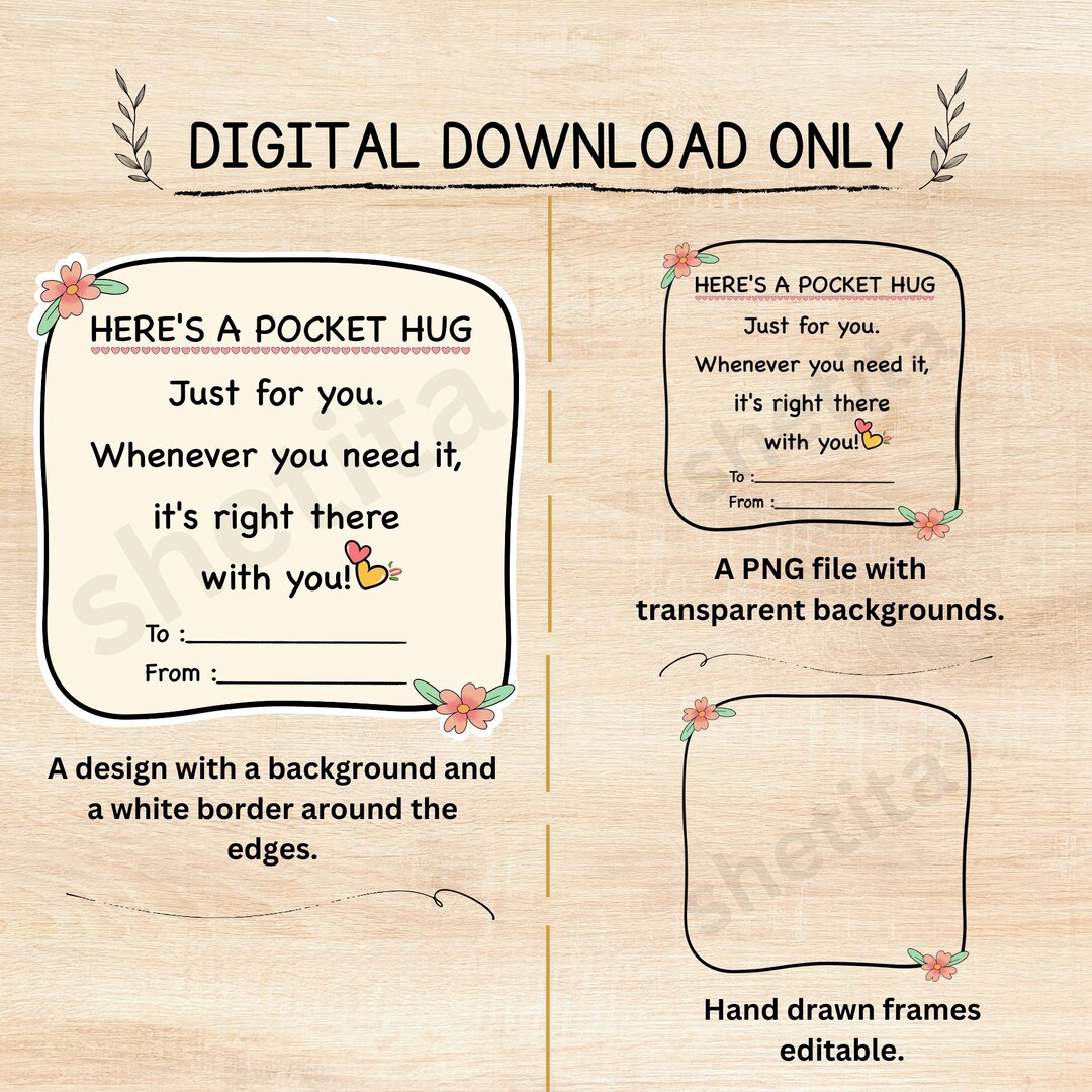 Printable Pocket Hug Cards Stickers, Stickers Hand Drawn Frames ...